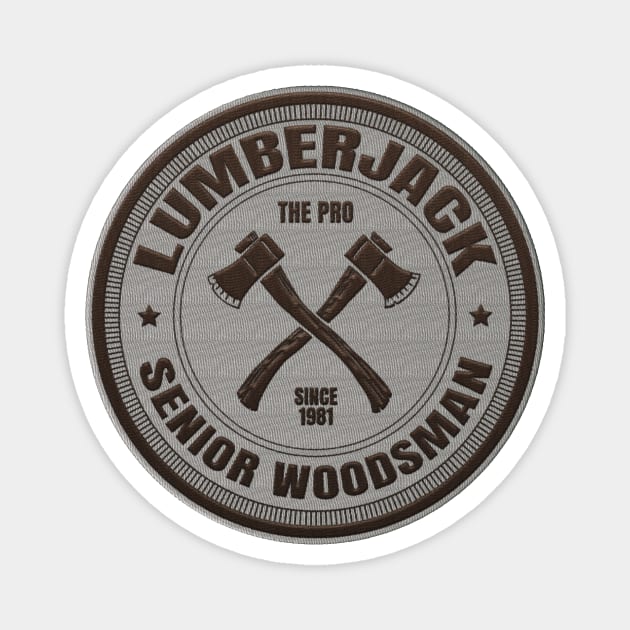 senior woodsman the pro lumberjack logo emblem badge - embroidery iron ...