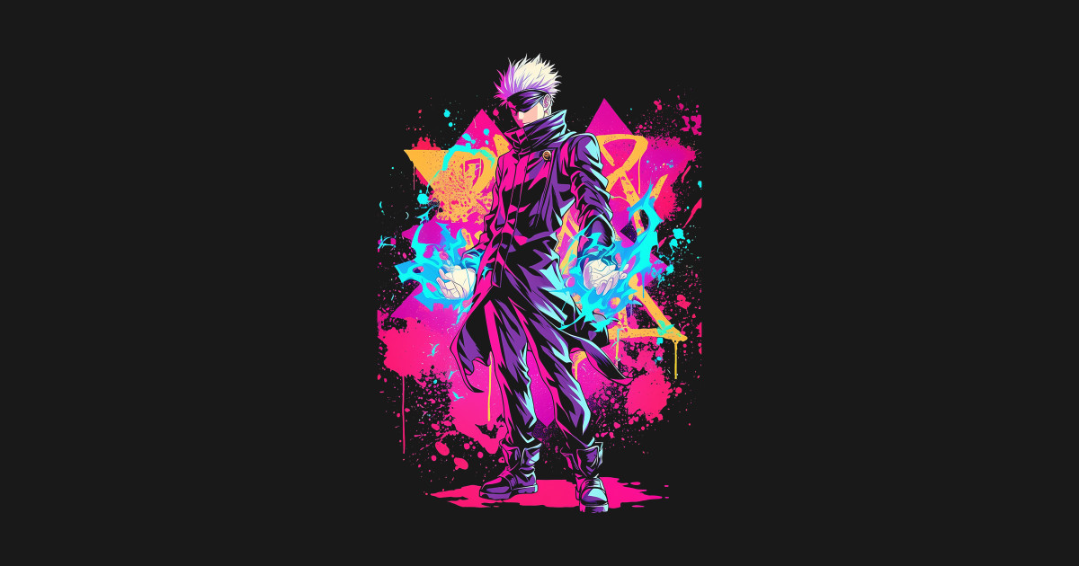 Gojo Satoru Neon Graffiti Anime Art - Gojo Satoru - T-Shirt | TeePublic