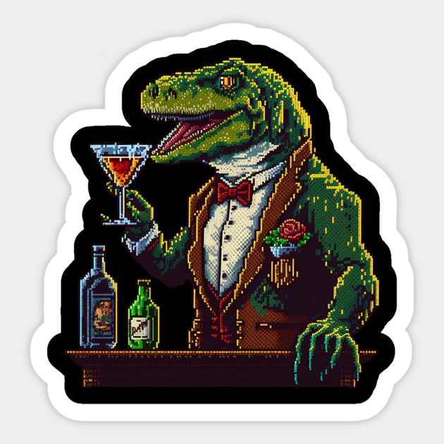 t-rex bartender - Pixel Art - Sticker | TeePublic