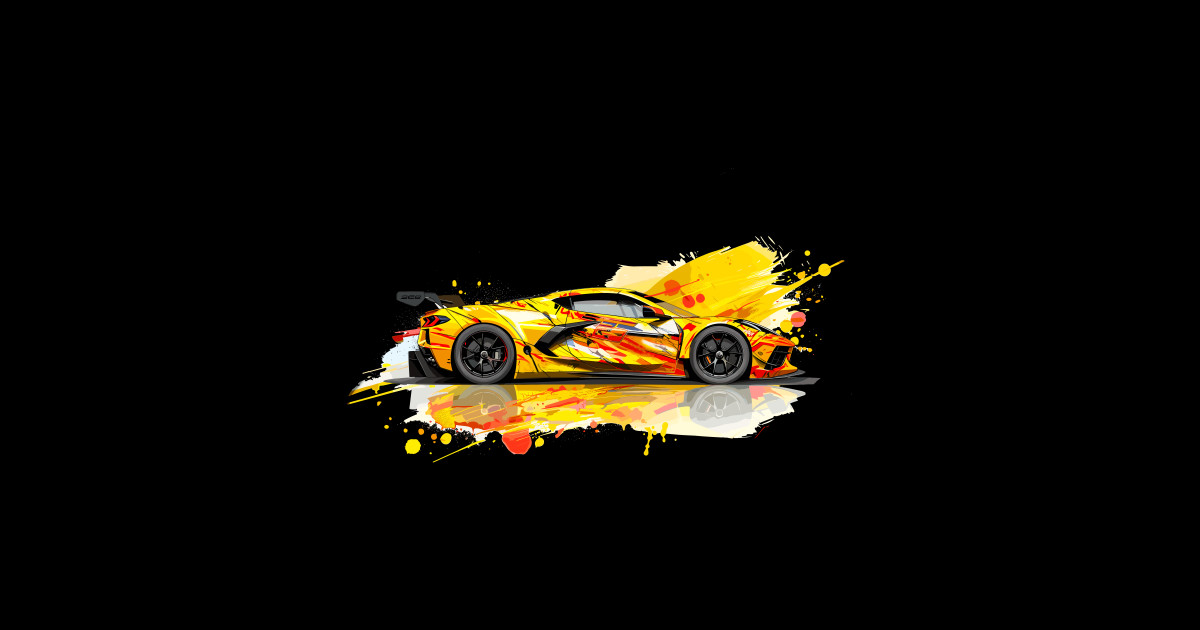 Competition Yellow C8 Corvette Race Car Supercar Sports Car Muscle Car ...
