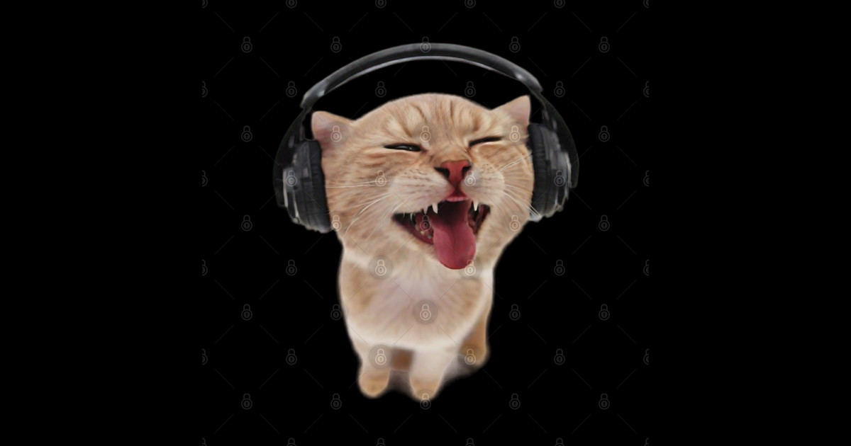 cat with headphones - Cat With Headphones - Sticker | TeePublic