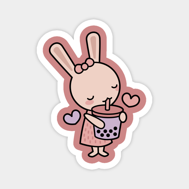 Cute Boba Bunny Sipping Bubble Tea - Boba Tea - Magnet | TeePublic