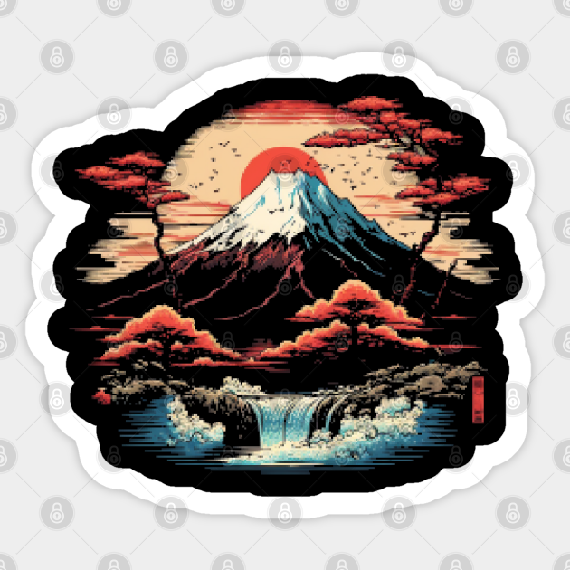 Mount Fuji Pixel Art - Mount Fuji - Sticker | TeePublic