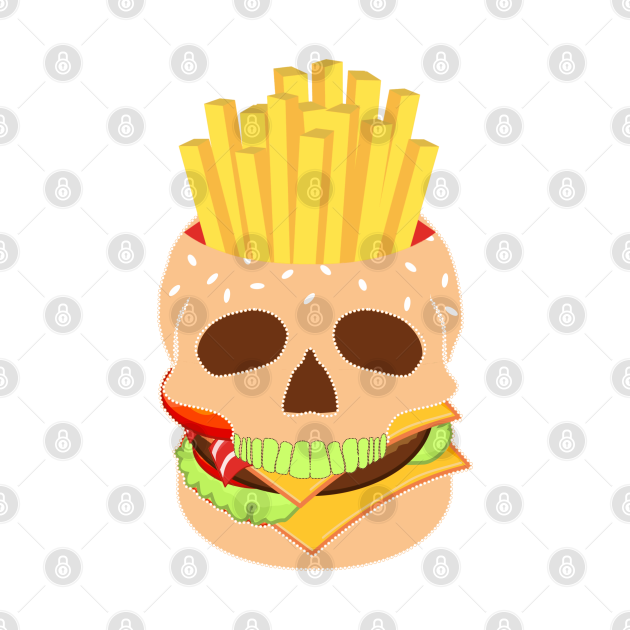 Cheeseburger Skull and Fries - Burger - T-Shirt | TeePublic