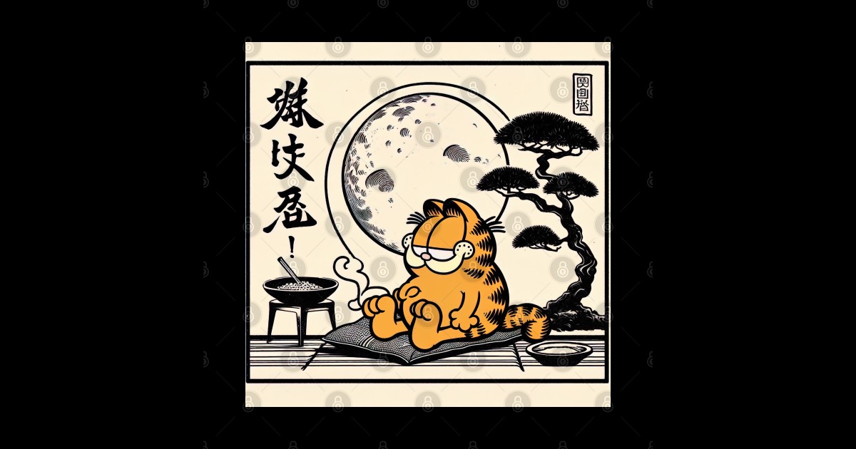 garfield in japanese style 8/12 - Garfield - Sticker | TeePublic