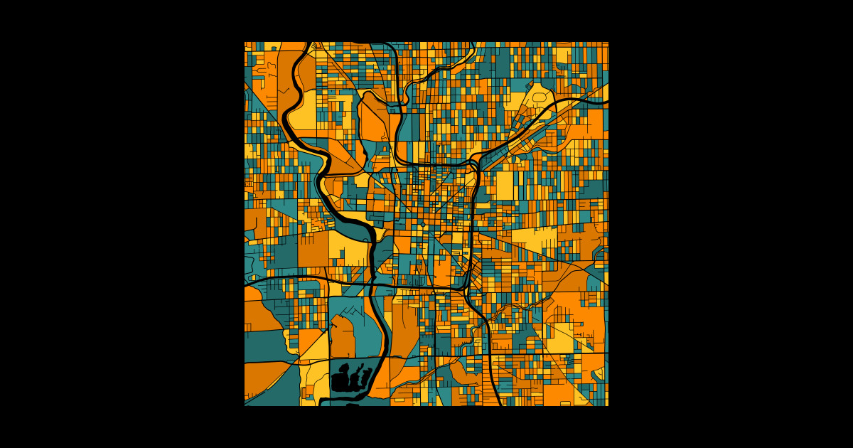 Indianapolis Map Pattern in Orange & Teal - Indianapolis Map - Sticker ...