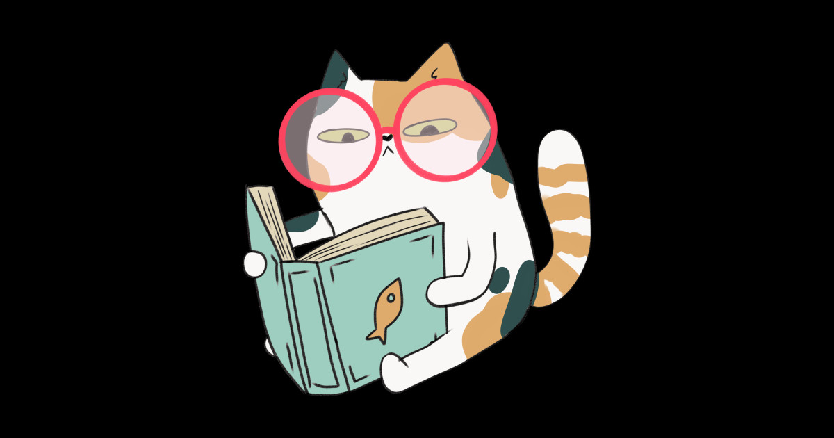 Cute Calico cat reading a book with glasses - Cats And Books - Posters ...