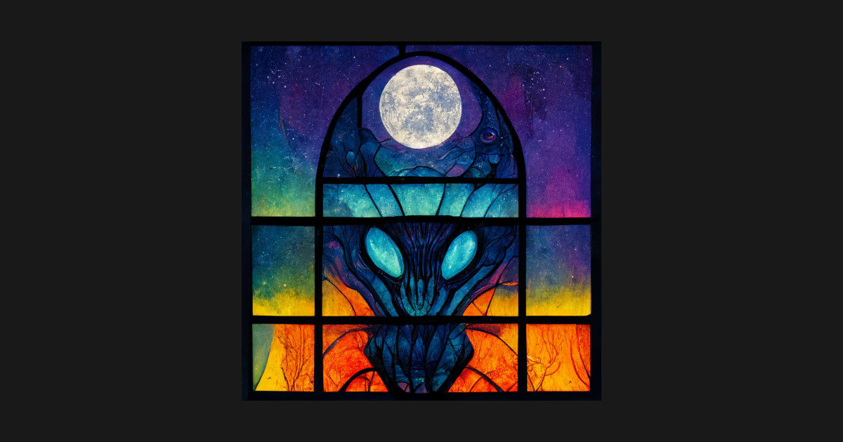 Alien Luna Stained Glass - Stained Glass Art - T-Shirt | TeePublic