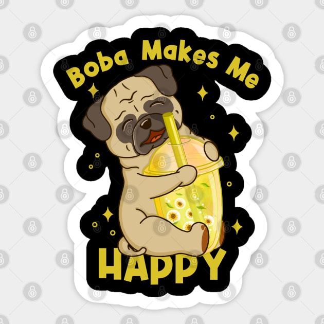 Pug Drinking Boba - Pug Boba - Sticker | TeePublic