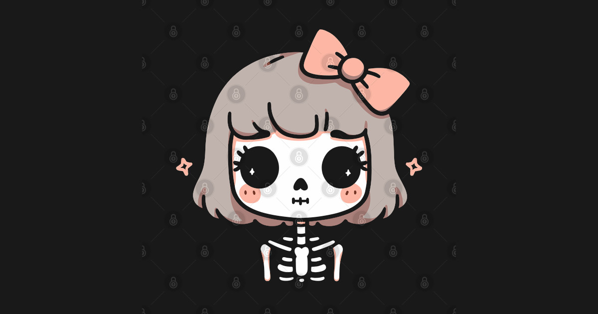 Kawaii Skeleton Girl with a Bow | Cute Halloween Skeleton Design for ...