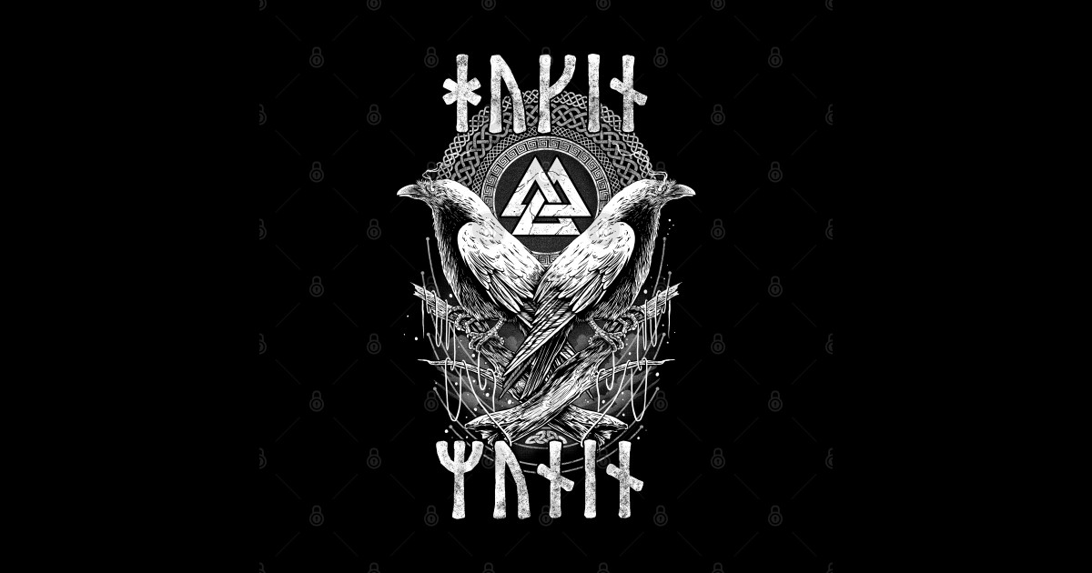 Odin Raven Valknut Norse Pagan Viking Huginn Muninn Runes - Huginn And ...