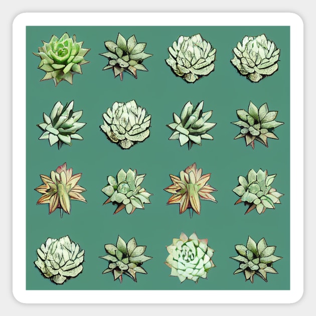 Succulents grid repeating pattern - Plants - Sticker | TeePublic