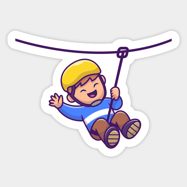 Cute Boy Playing Flying Fox - Flying Fox - Sticker | TeePublic