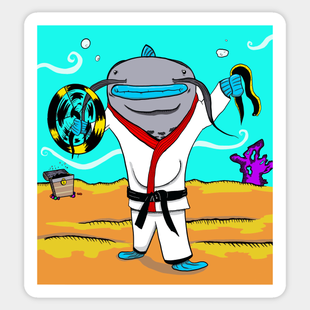 Karate Catfish - Cartoon Fish - Sticker | TeePublic