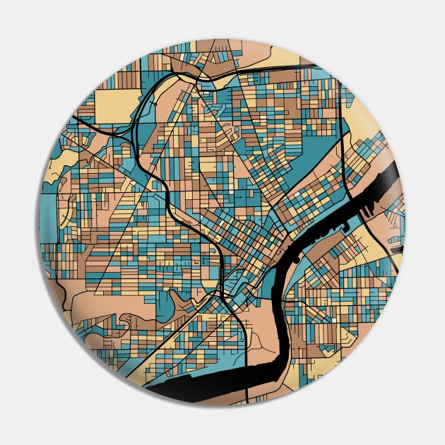 Toledo Map Pattern in Mid Century Pastel - Toledo Map - Pin | TeePublic