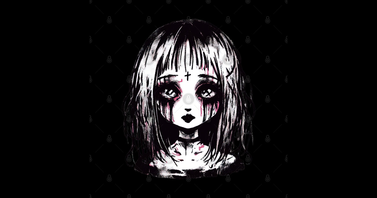 Sad Gothic Girl – Creepy Manga Horror Aesthetic - Gothic Girl - Sticker ...