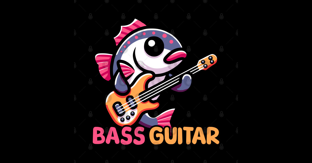Bass Guitar! Cute Fish Guitar Pun Cartoon - Bass Guitarist - Sticker ...