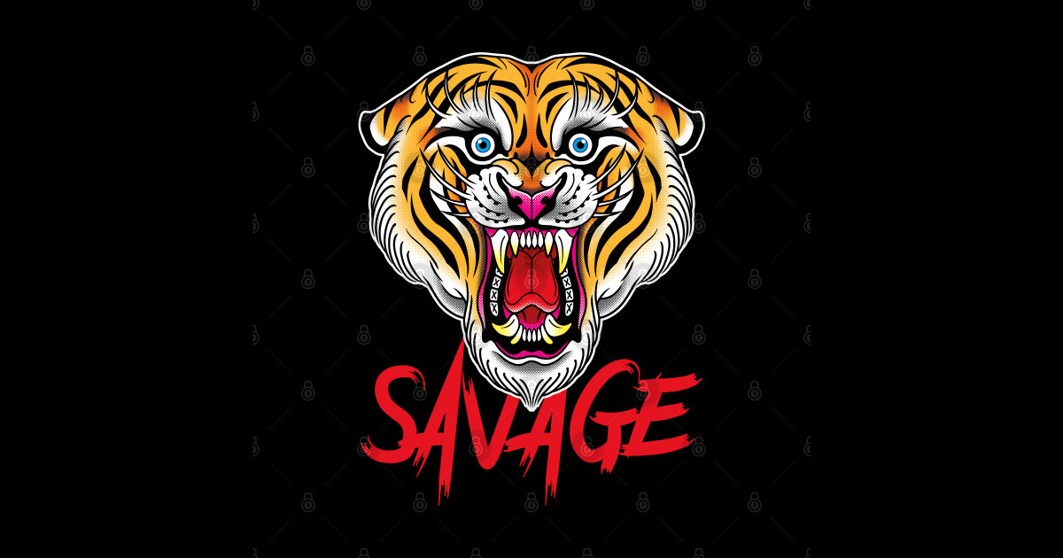 Savage Tiger Traditional Tattoo - Tiger - Sticker | TeePublic