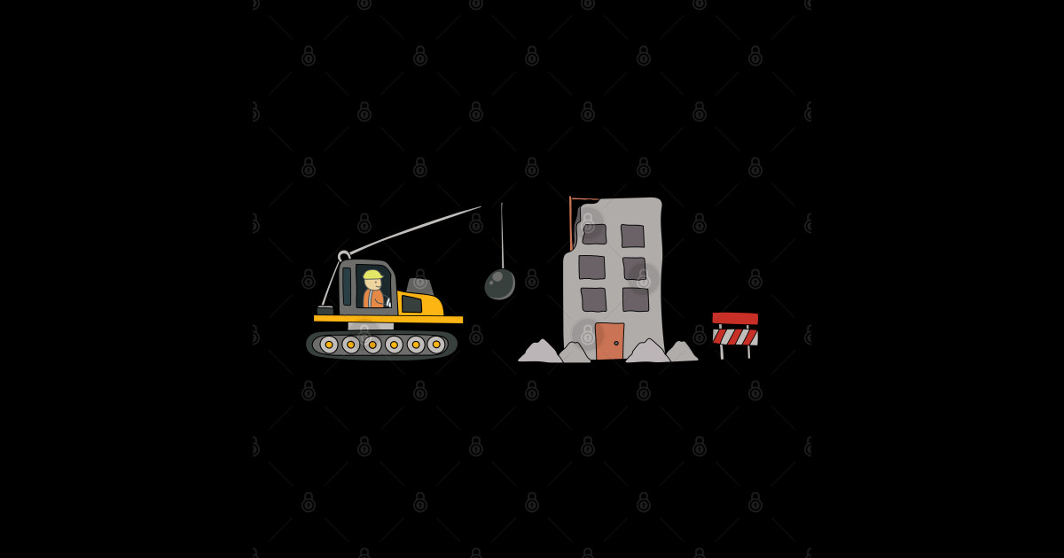 kids drawing construction site with demolition truck and wrecked ...