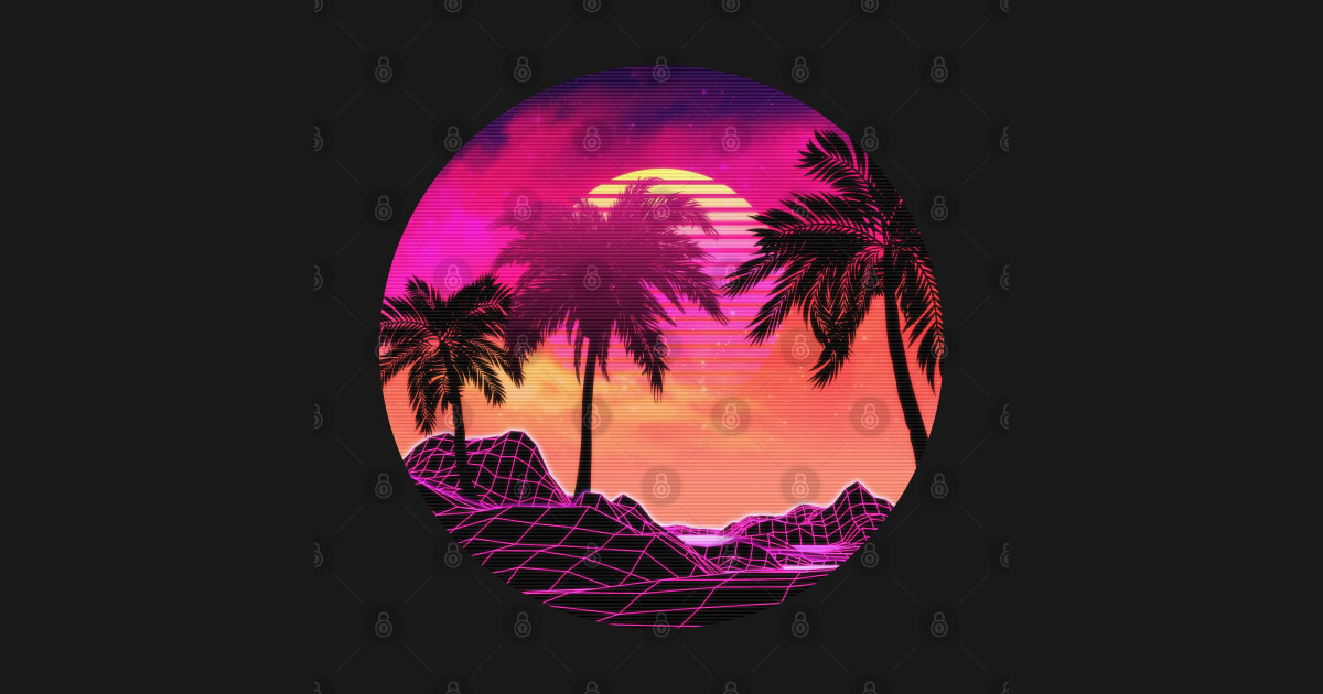 Pink vaporwave landscape with rocks and palms - Vaporwave - T-Shirt ...