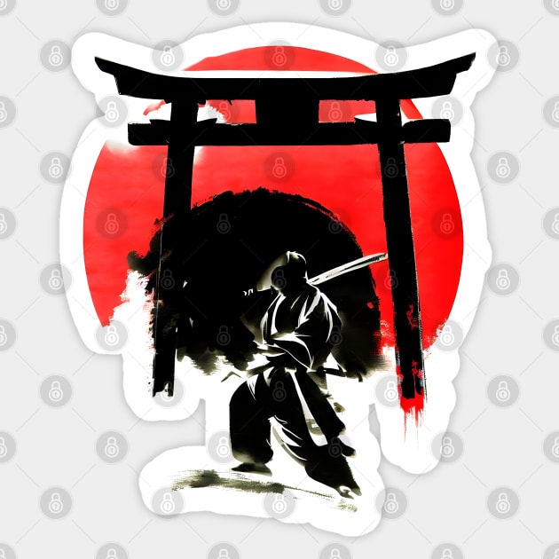 Japanese torrii shinto gate with ninja sumi e painting - Japanese Ninja ...