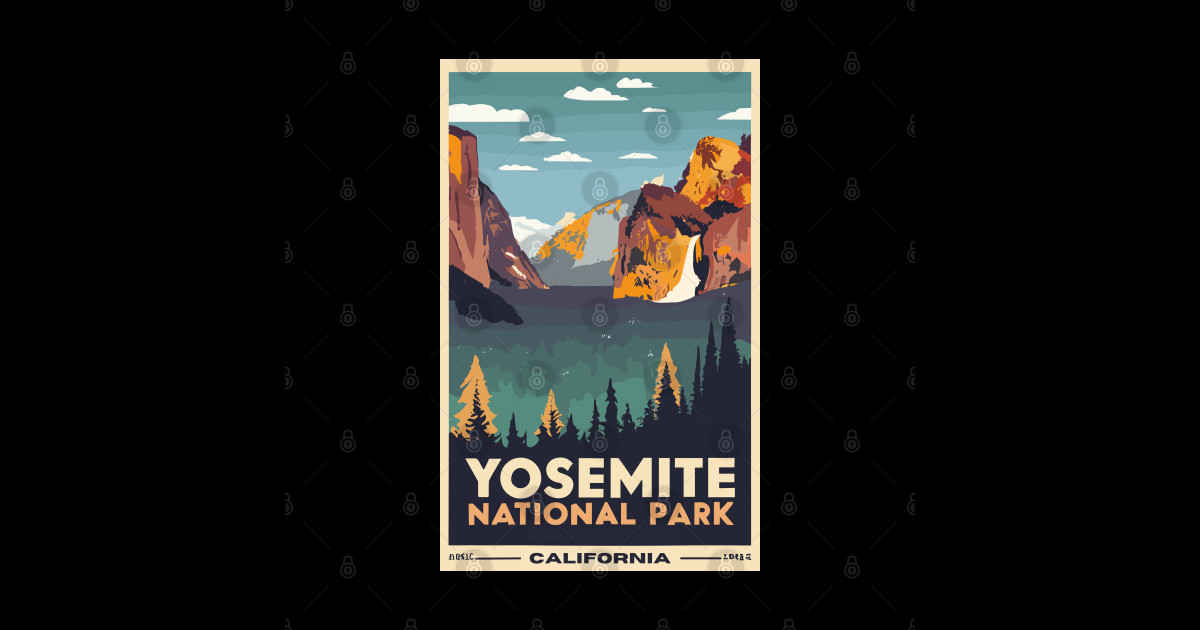 A Vintage Travel Art of the Yosemite National Park - California - US ...