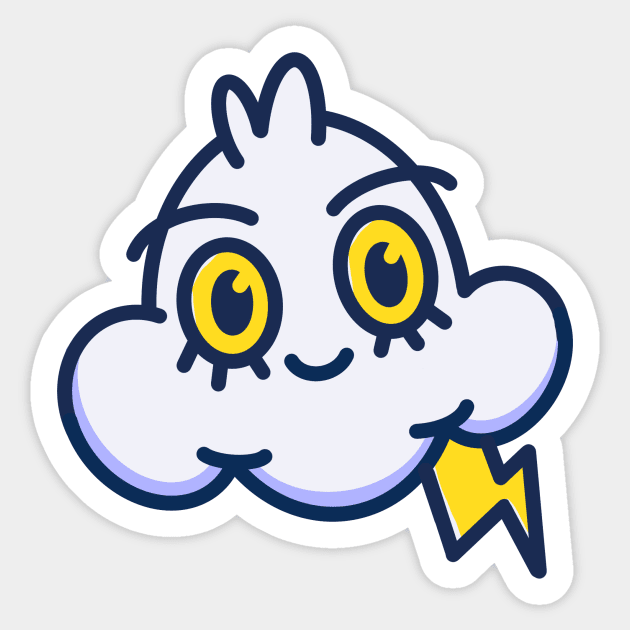 Happy Cute Cloud with mini thunder - Cute Cloud - Sticker | TeePublic