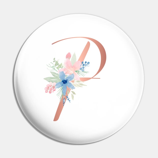 Letter P Rose Gold and Watercolor Blush Pink and Navy - Letter P - Pin ...