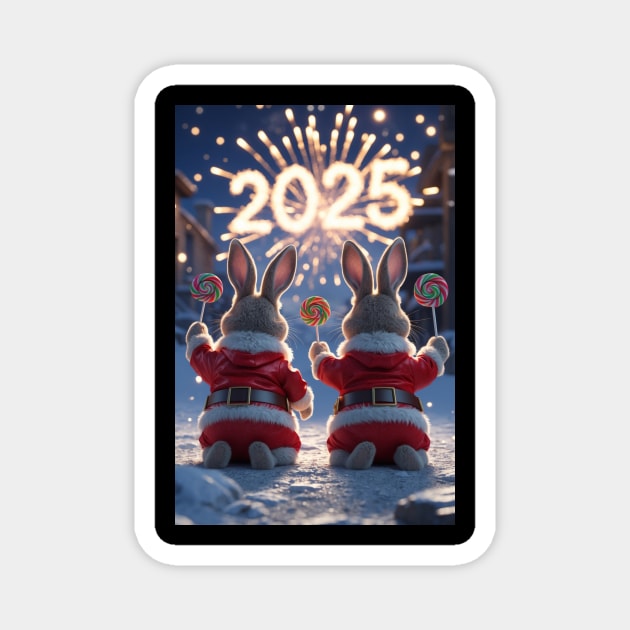 rabbits celebrate new year 2025 - Happy New Year 2025 - Magnet | TeePublic