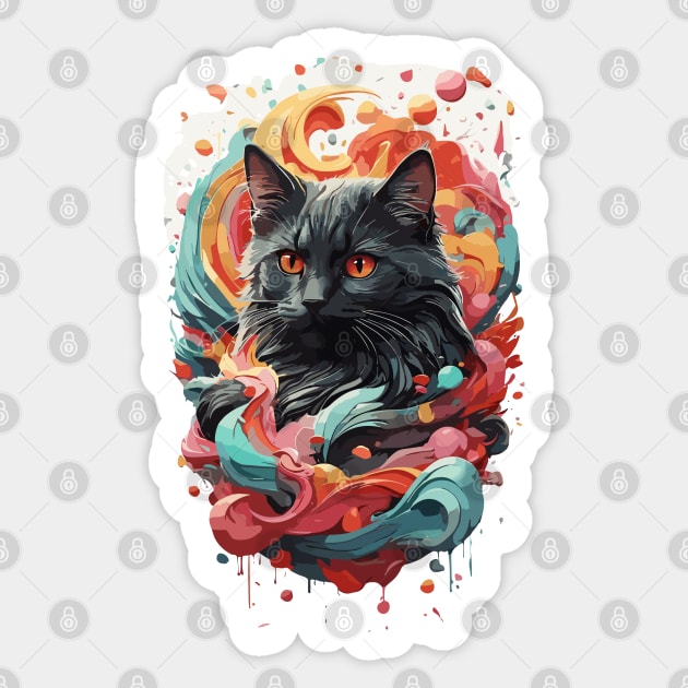 Waves of paint around a cat - Cat Waves - Sticker | TeePublic