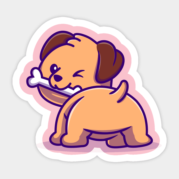 Cute Dog Bites Bone Cartoon - Cute Dog Bites Bone Cartoon - Sticker ...