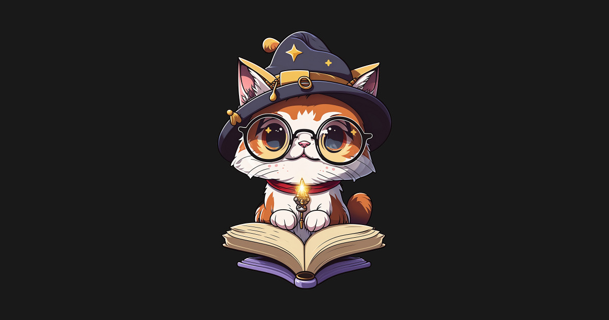 Cute Magical Cat with a Spellbook - Adorable Magic Cat Cartoon - Magic ...