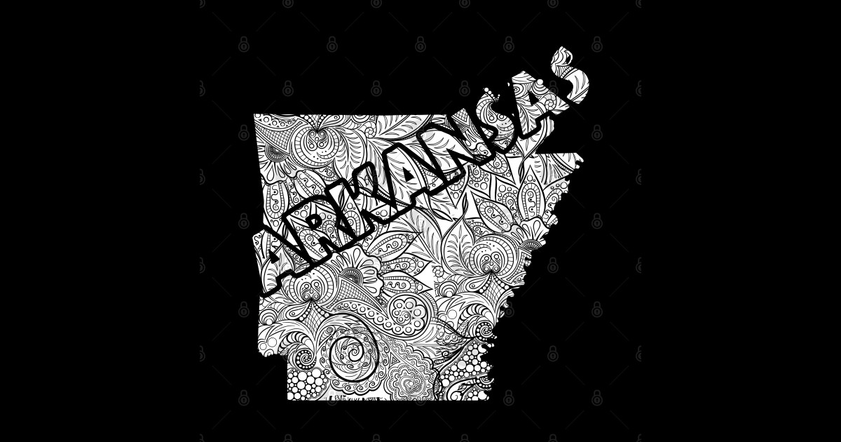 Mandala art map of Arkansas with text in white - Arkansas - Sticker ...