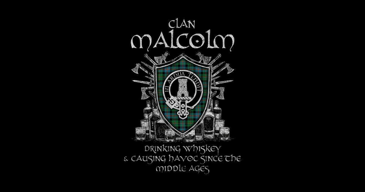 Clan Malcolm drinking whiskey and causing havoc heritage crest tartan ...