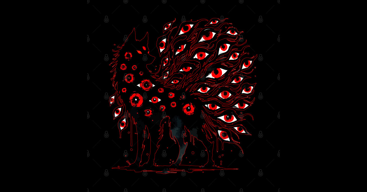 Demon Dog Many Eyes Pattern Goth Sumie - Demon Dog - Sticker | TeePublic