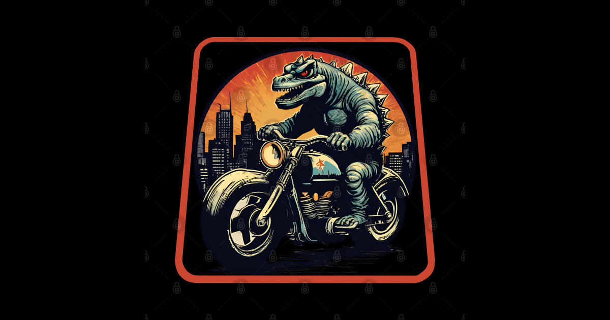 Godzilla on motorcycle - Godzilla - Sticker | TeePublic