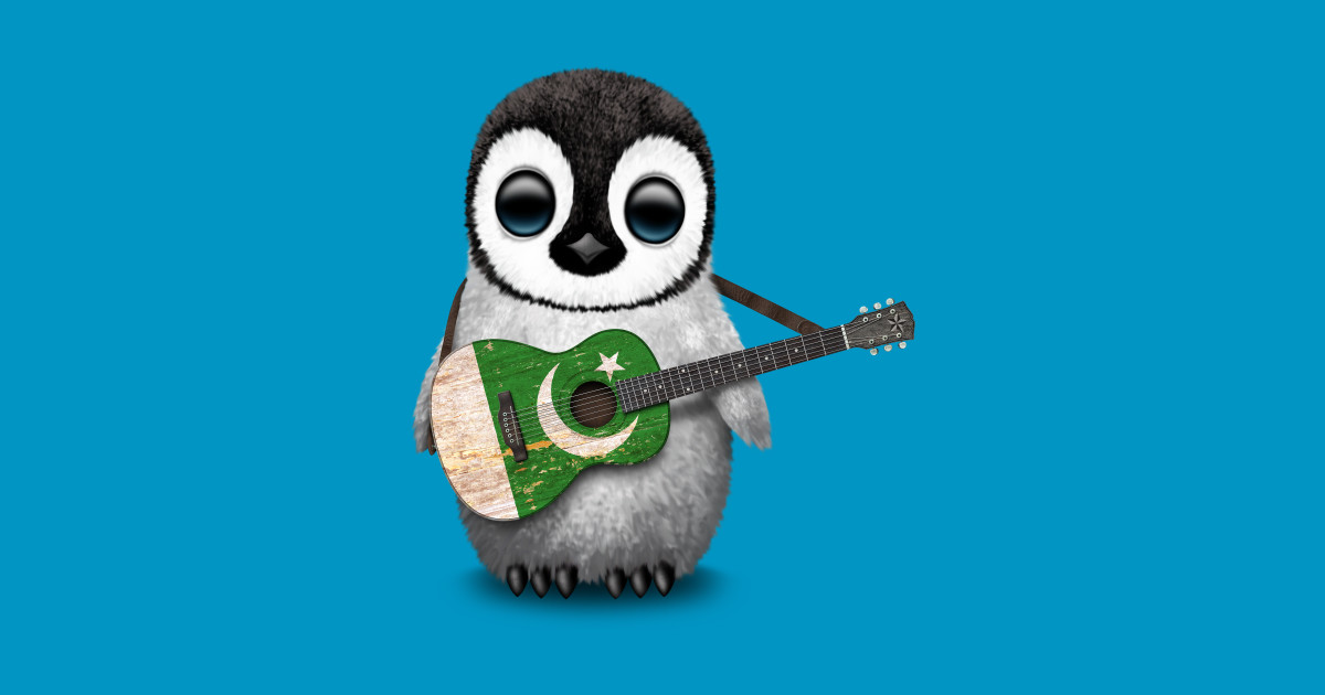 Baby Penguin Playing Pakistani Flag Guitar - Pakistan - T-Shirt | TeePublic