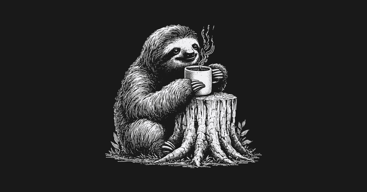 Sloth Drinking Hot Coffee In The Forest - Sloth - T-Shirt | TeePublic