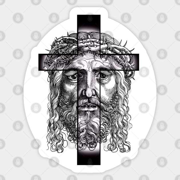 The face of Jesus Christ and the Holy Cross - Jesus Christ - Sticker ...