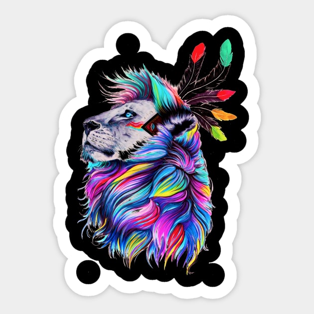 Colorful Lion Face Aztec - Modern Lion Face - Sticker | TeePublic