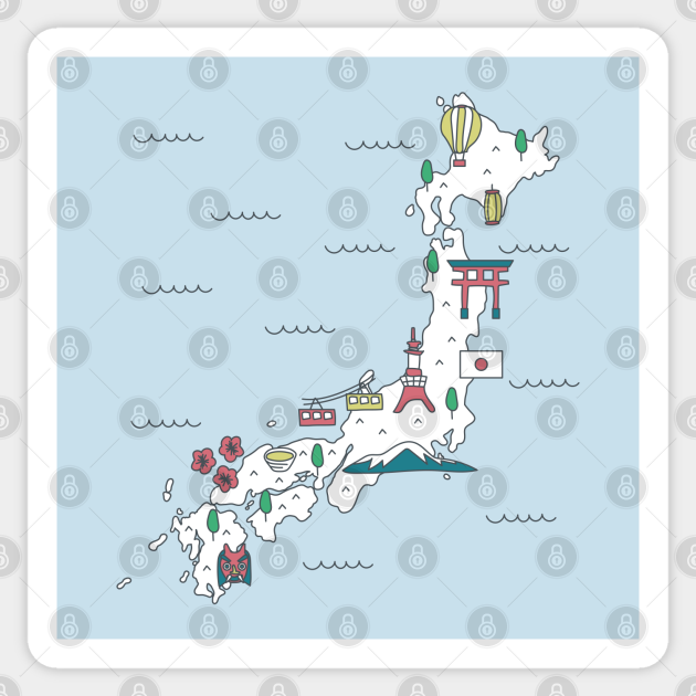 Japan's Map. - Japan - Sticker | TeePublic