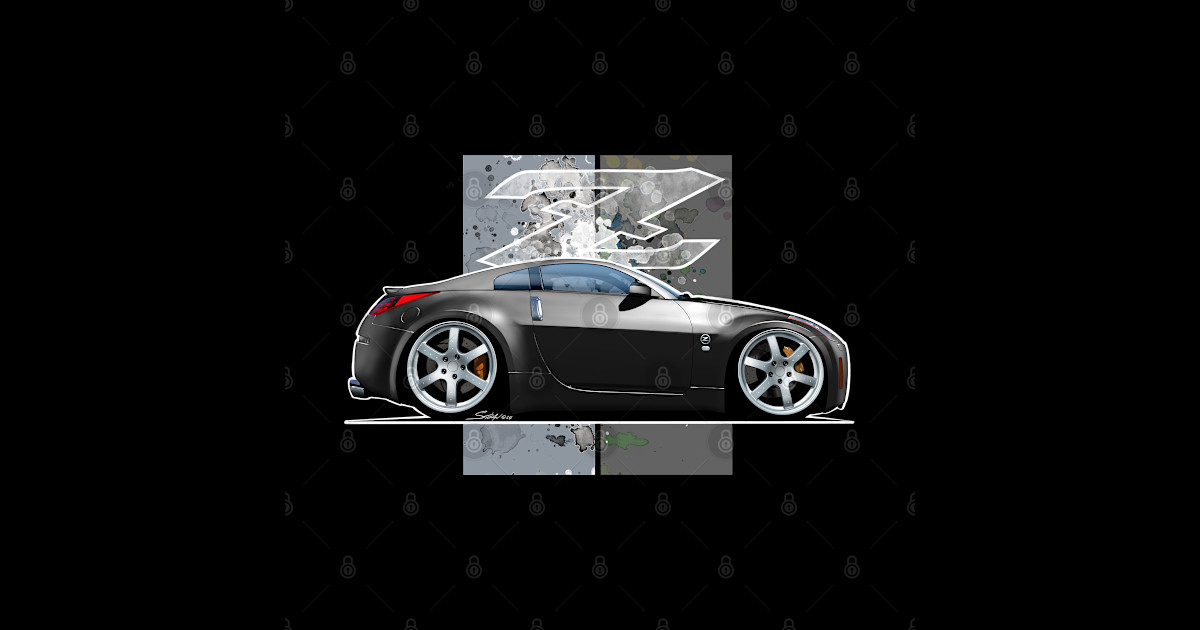 Cartooned Nissan 350Z in black - Nissan 350z - Sticker | TeePublic