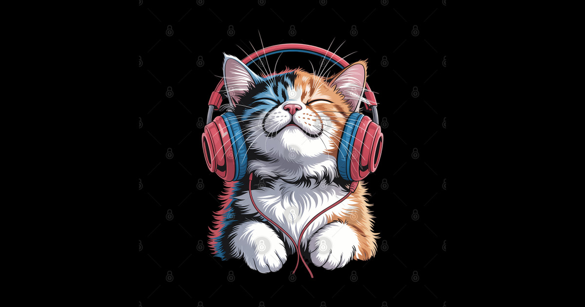 Funny Vibing Kitty Cat Is Listening Music - Funny Vibing Kitty ...