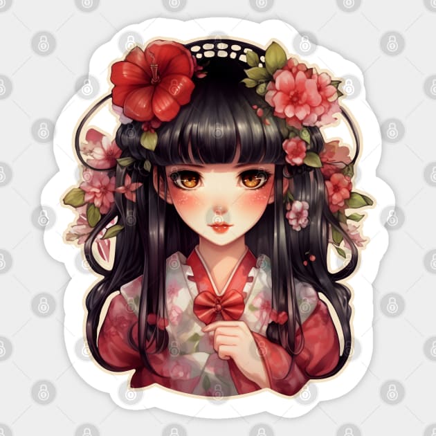 Anime girl pink flowers - Anime Girls - Sticker | TeePublic