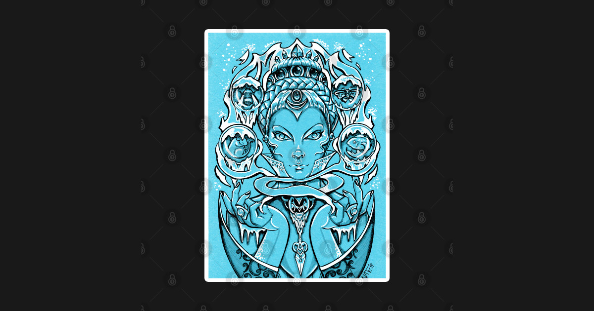 The Snow Queen - Blue Background - White Outlined Version - Pagan - T ...