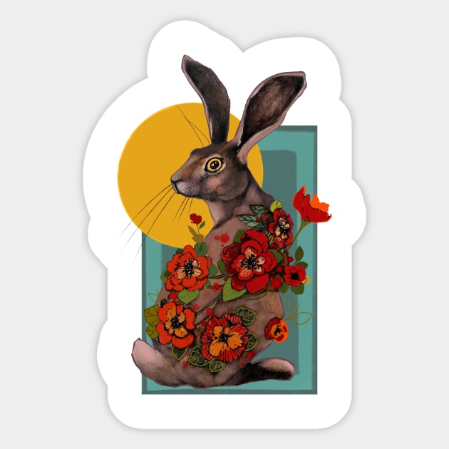 Floral hare poster - Hare - Sticker | TeePublic