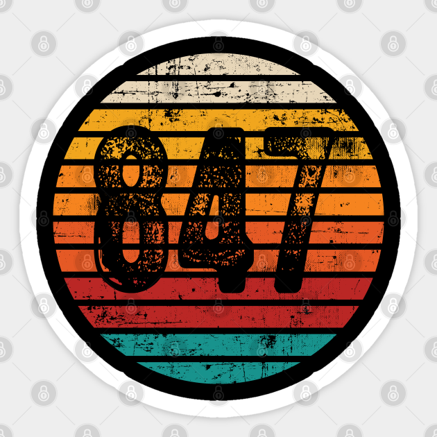 Distressed Vintage Sunset 847 Area Code - 847 Area Code - Sticker ...