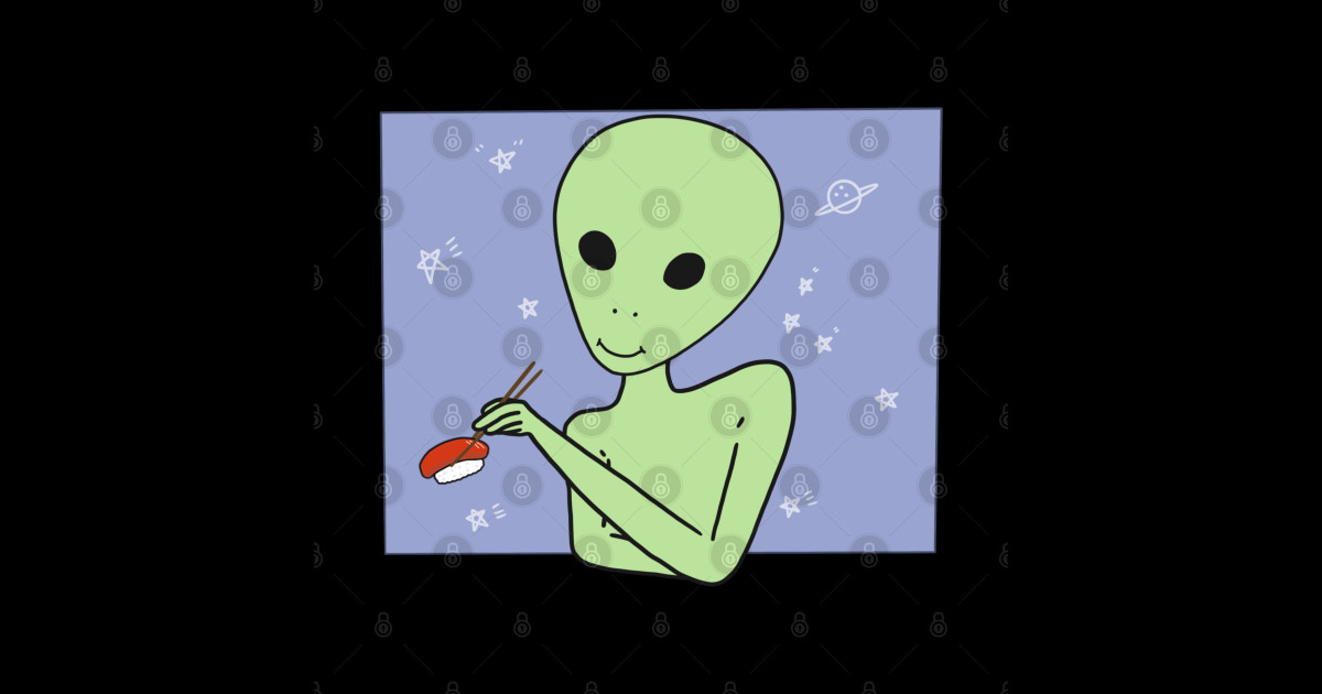 Alien Eating Sushi Meme Funny UFO ET Anime Logo - Alien - Sticker ...