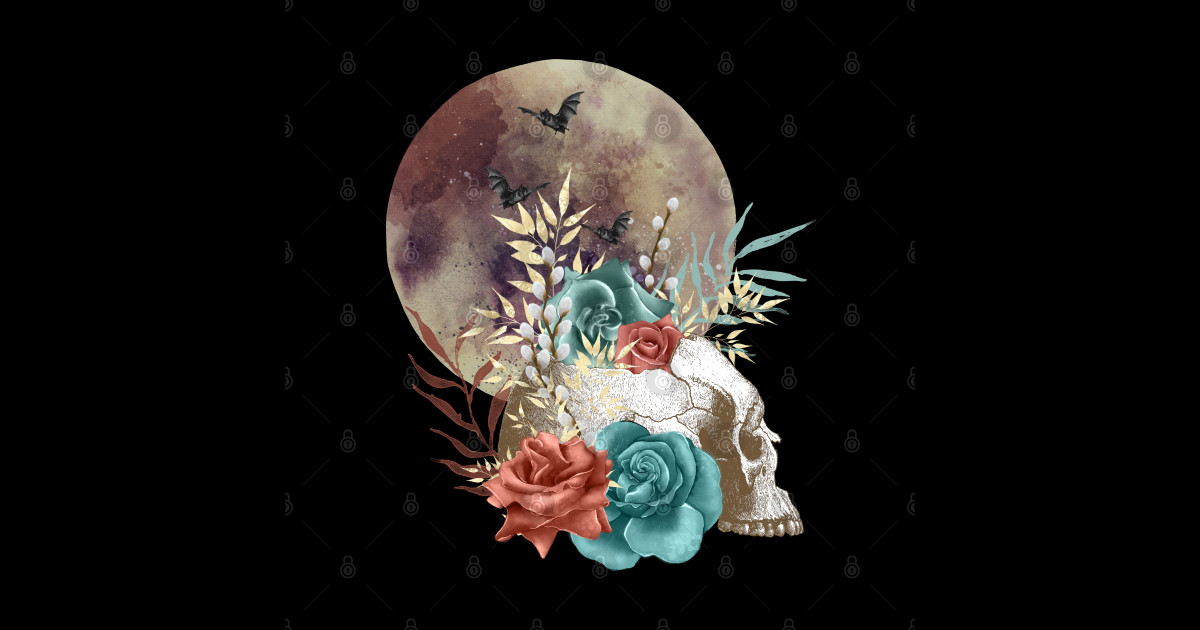 Boho Full Moon Skull - Full Moon Skull - Sticker | TeePublic