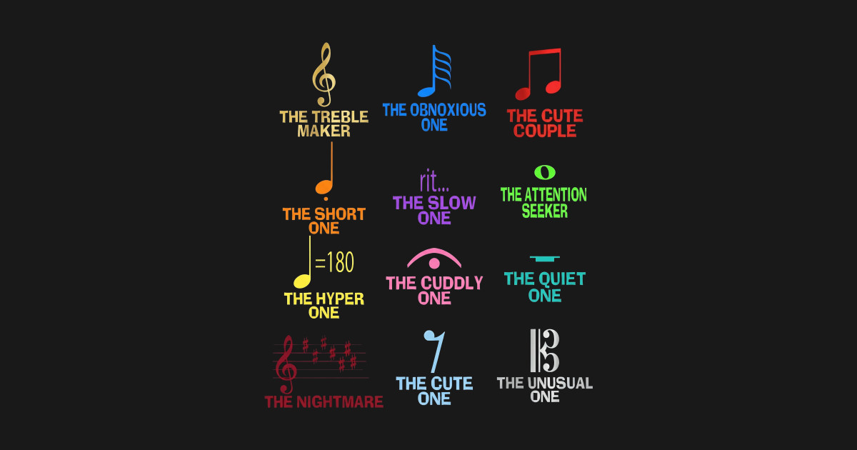 Funny Music Notes Personality Chart - Music Theory Humor - T-Shirt ...